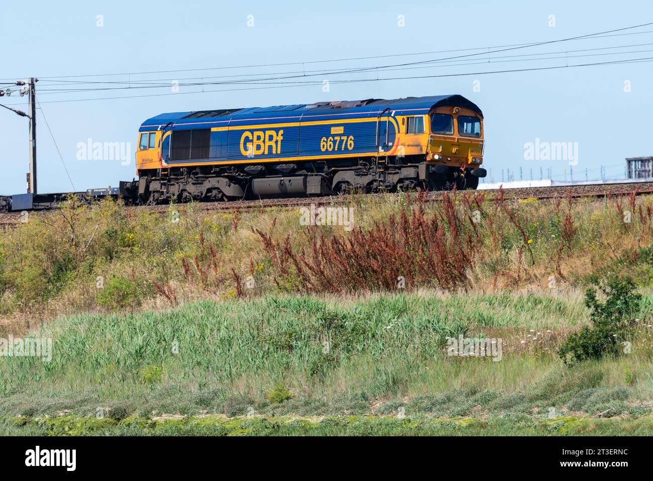 GB Railfreight Class 66 diesel electric 66776 hauling a freight train ...
