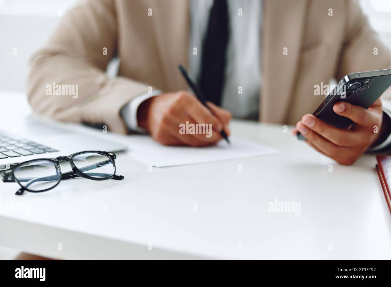 Plan man hands write business desk notebook pen document businessman ...