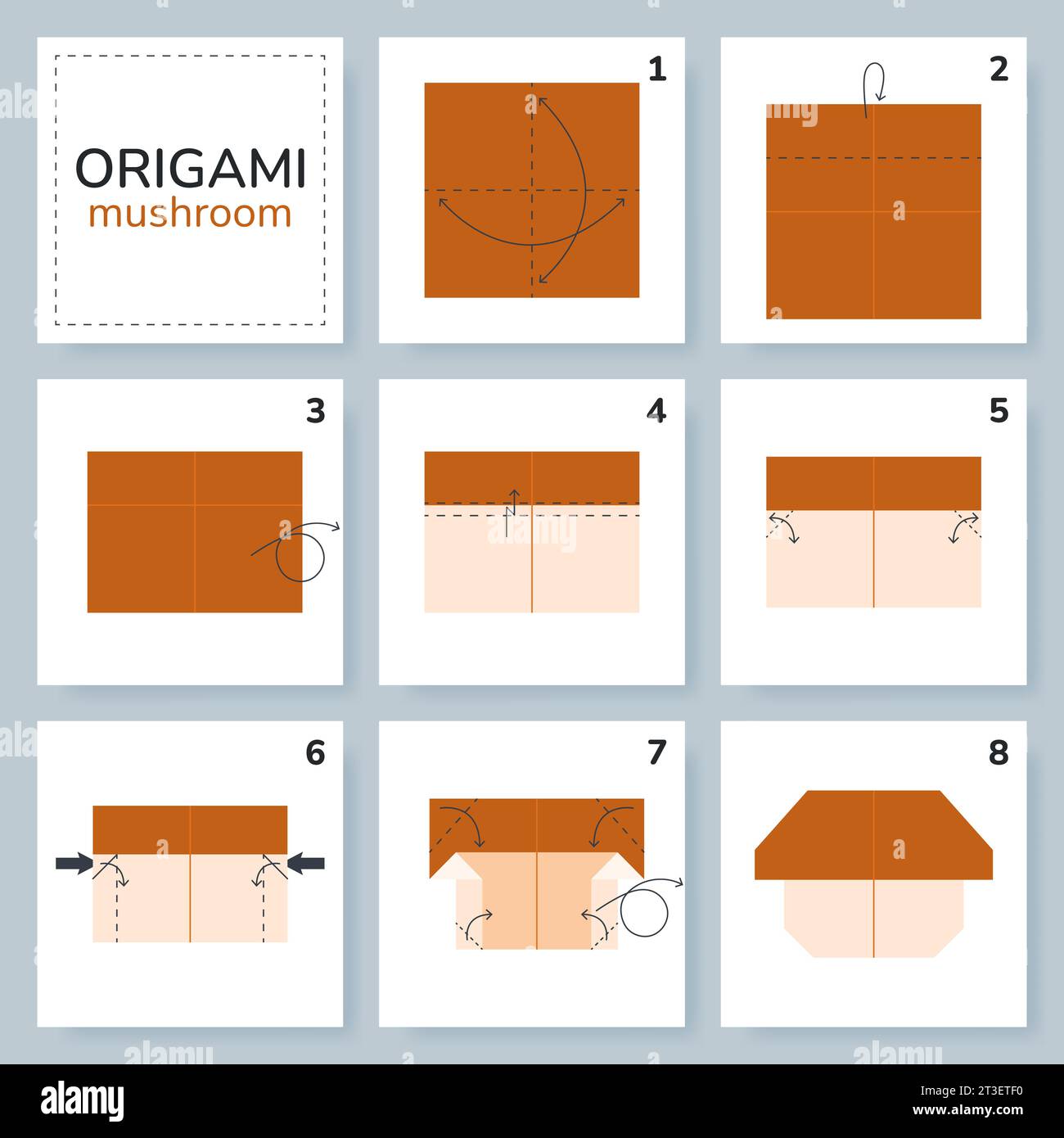 Origami tutorial for kids. Origami cute mushroom Stock Vector Image ...