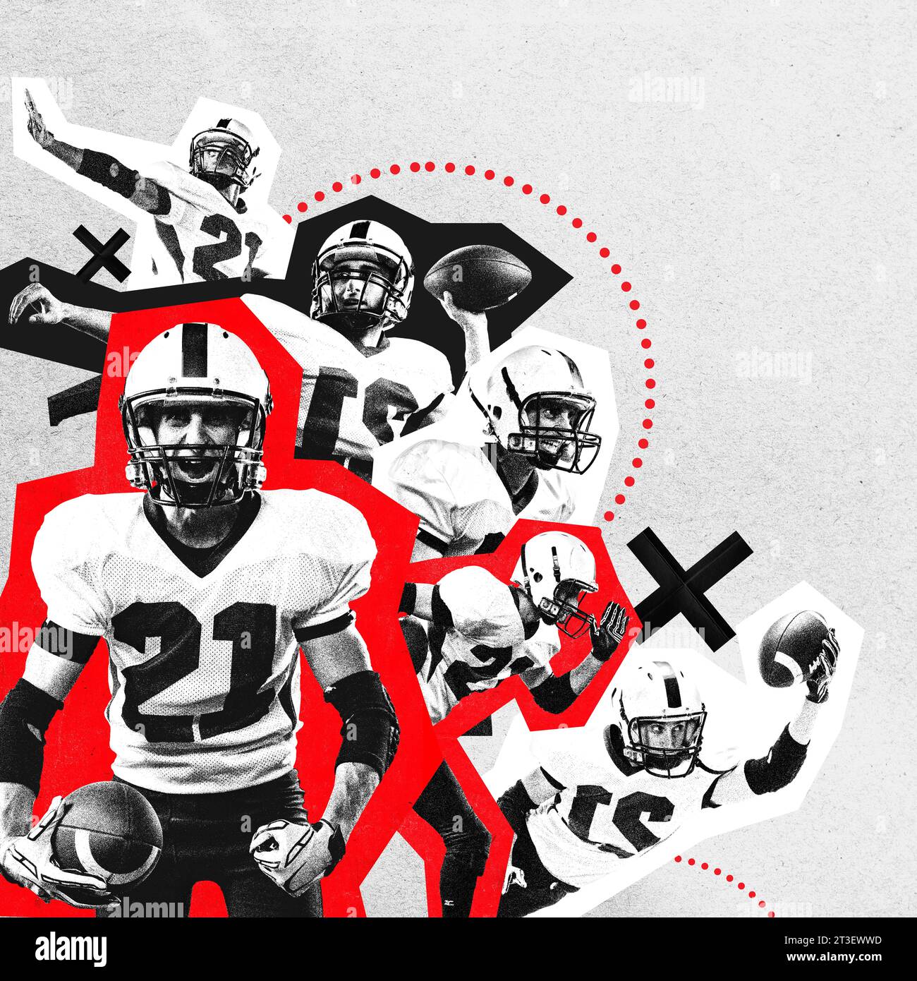 American football player in uniform with ball over gray background ...