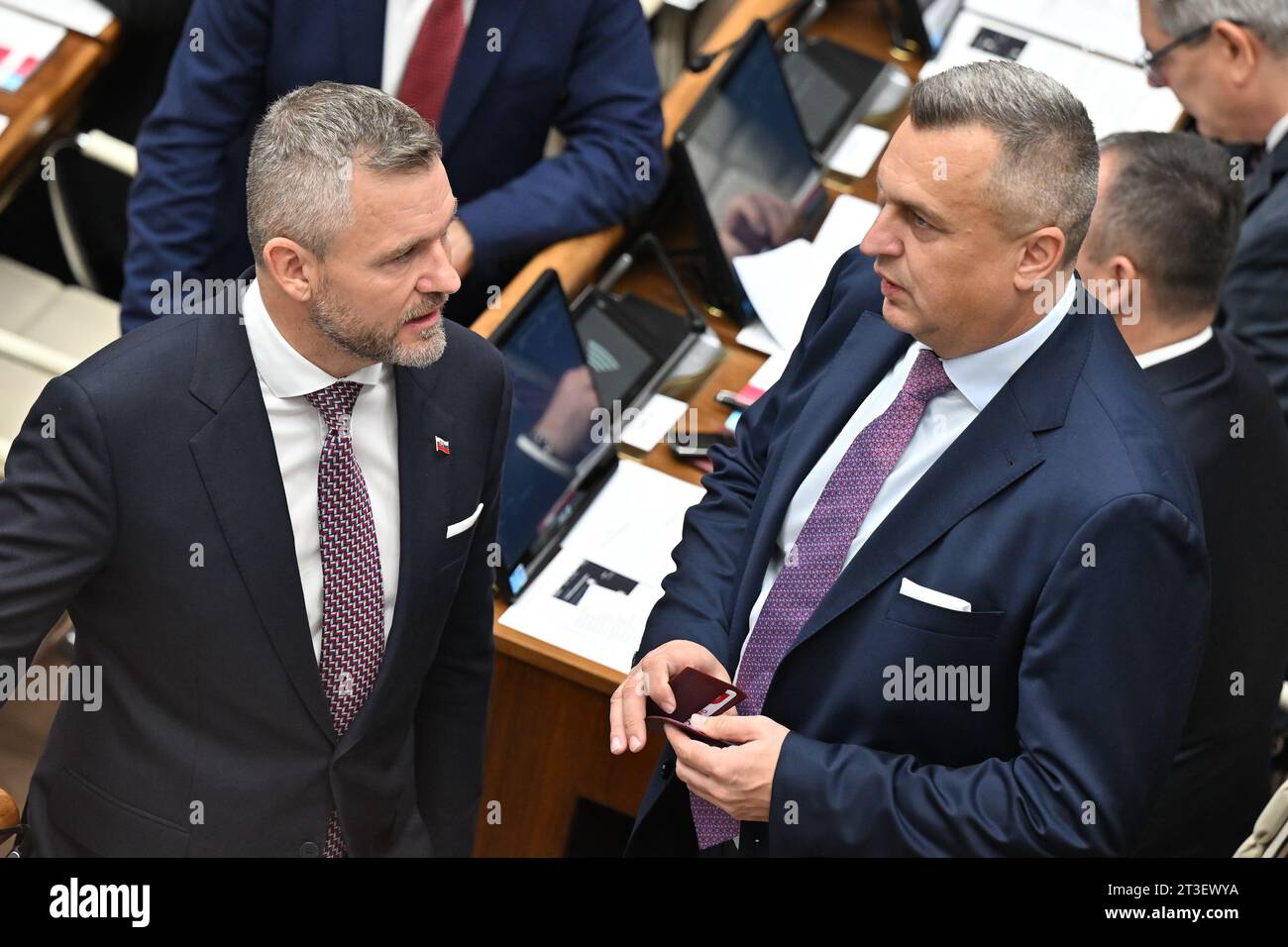 Bratislava, Slovakia. 25th Oct, 2023. From left Slovakia Hlas (Voice ...
