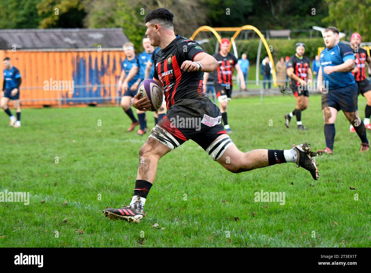 Trebanos, Wales. 21 October 2023. Travis Huntley of Maesteg Quins ...