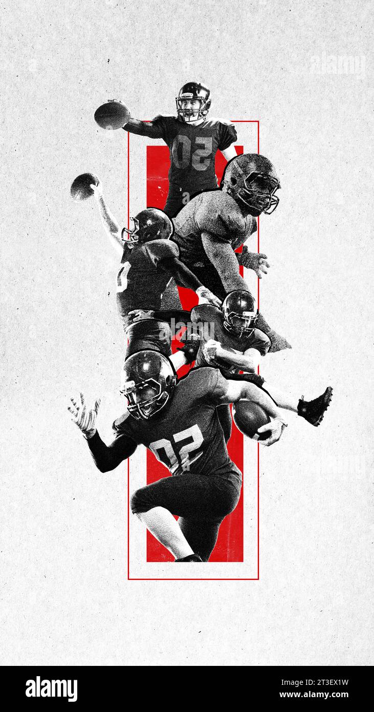 American football players during game, in motion with ball over ...