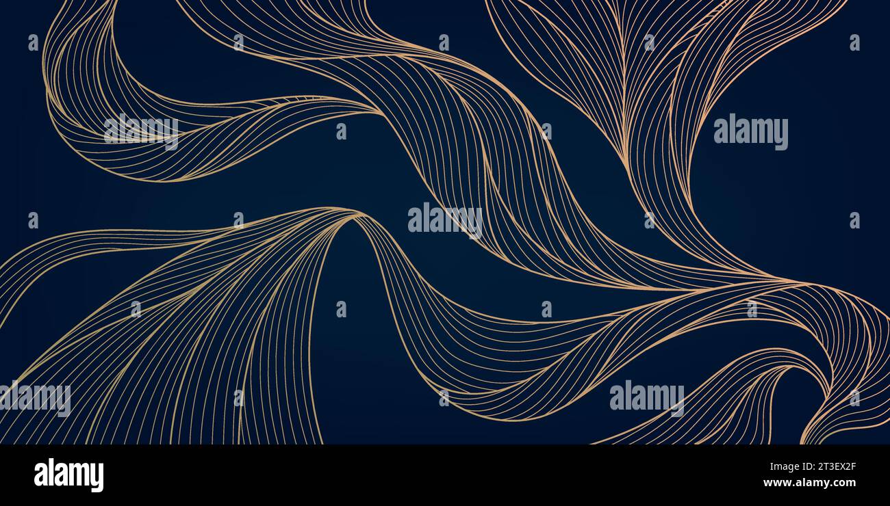 Vector art deco wavy luxury pattern, wave line japanese style ...