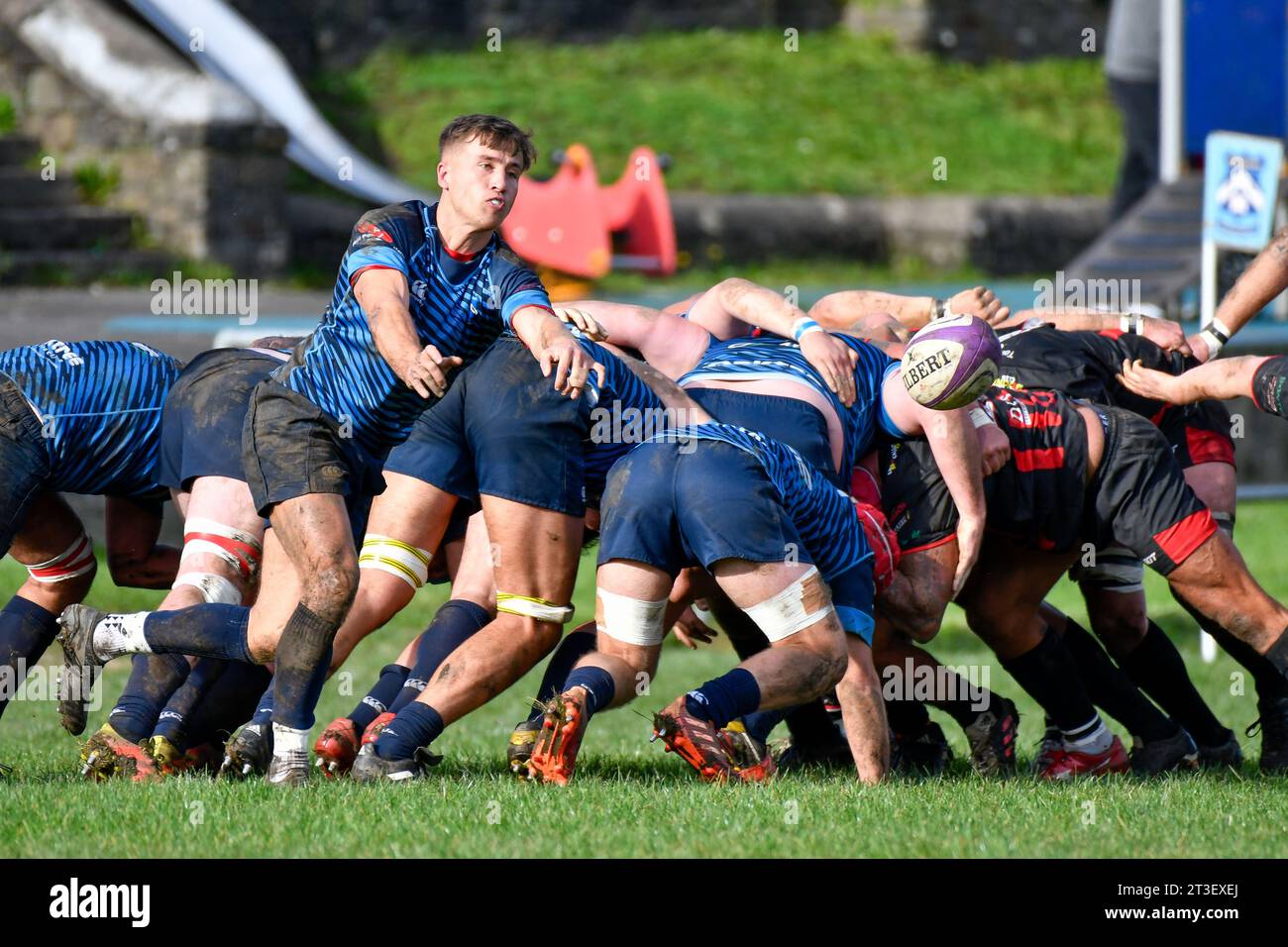 Trebanos, Wales. 21 October 2023. Robert Jones of Trebanos in action ...