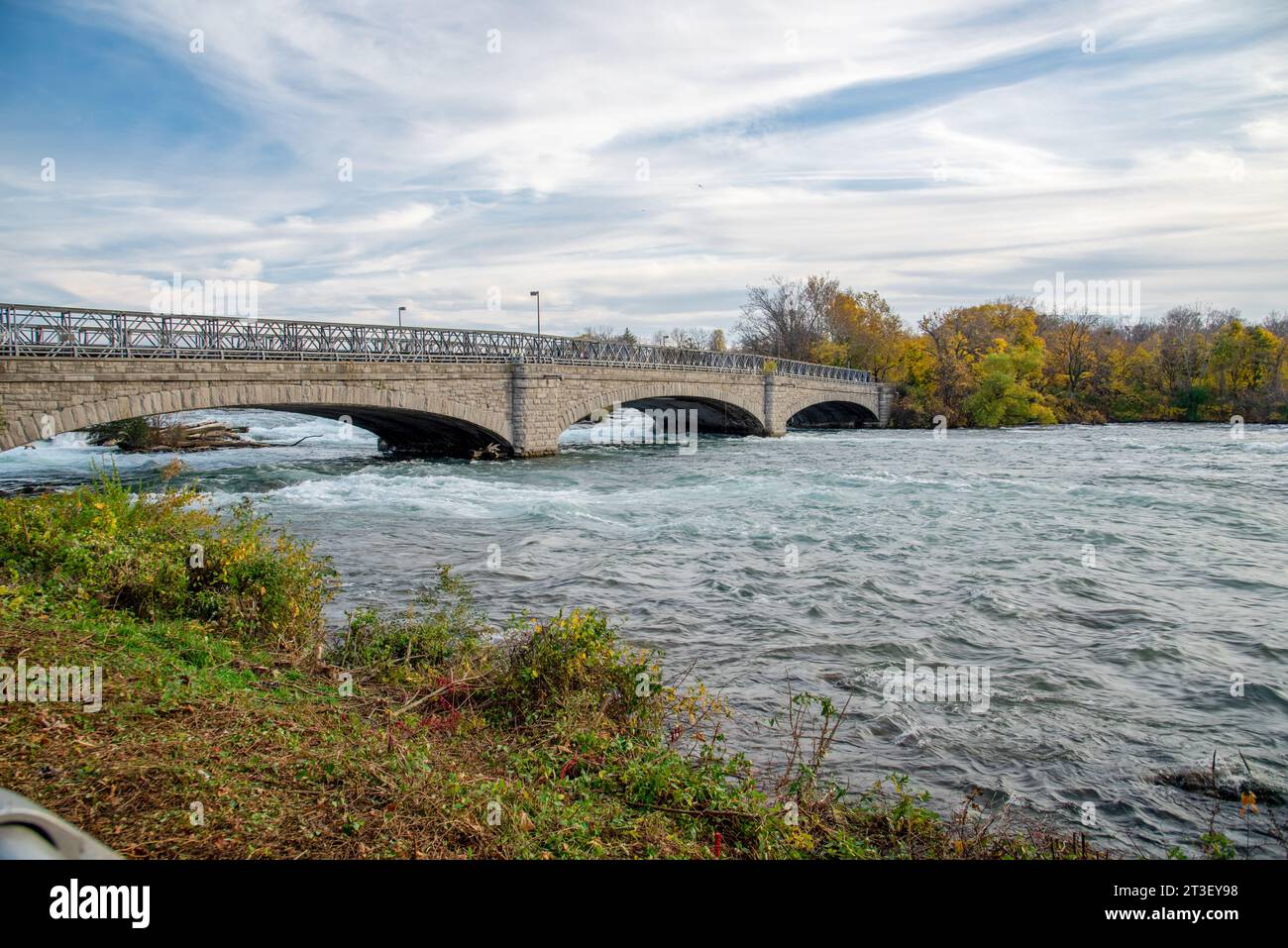 Goat Island Bridge in Niagara Falls State Park, upstream of Niagara ...