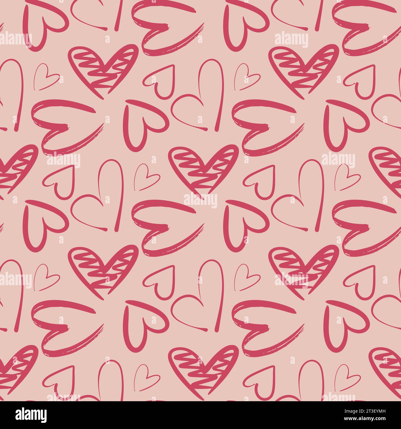 Doodle red love heart seamless pattern. Cute romantic raspberry hearts ...