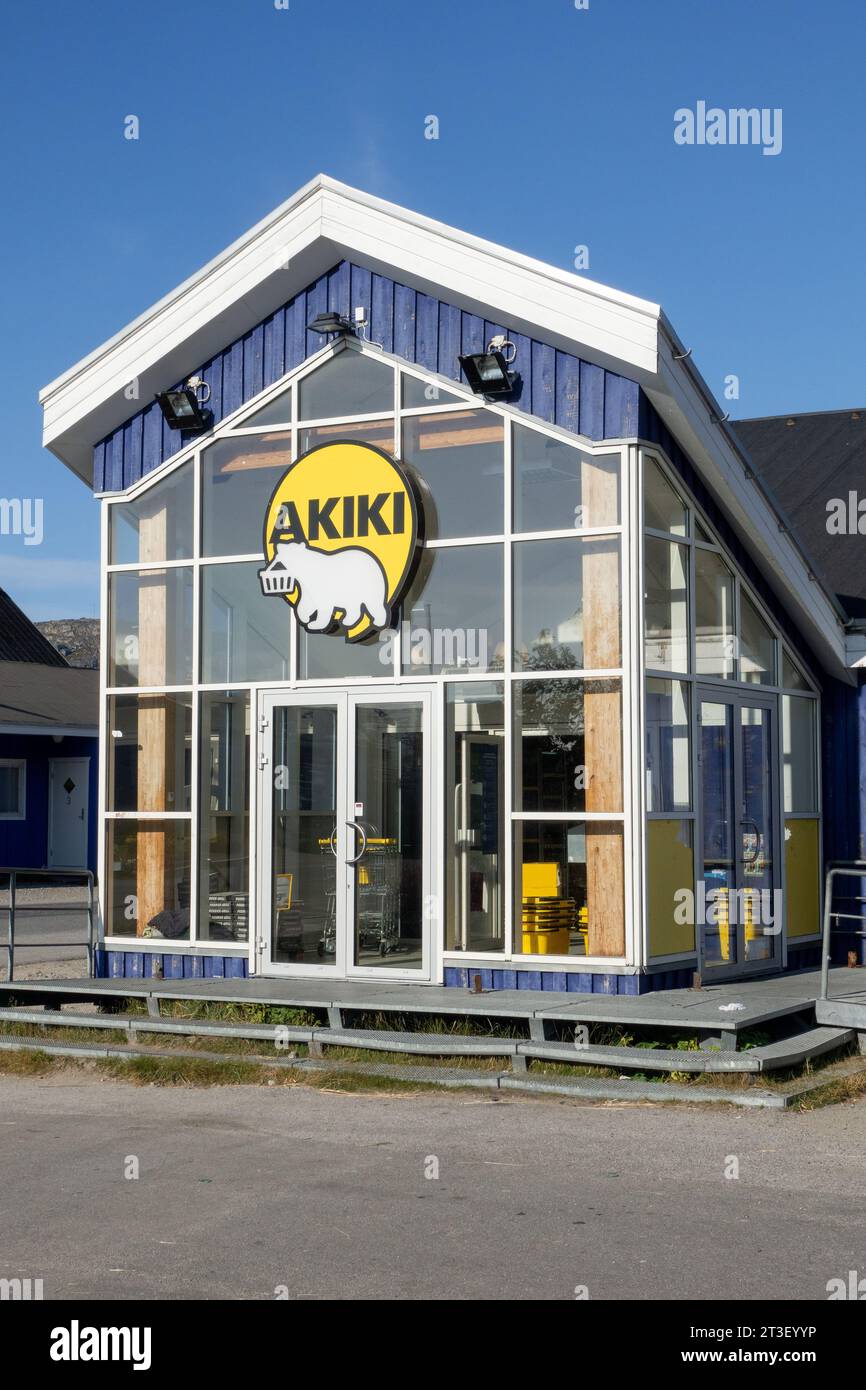 Akiki Supermarket Sign With Polar Bear Logo Outside In Qaqortoq ...