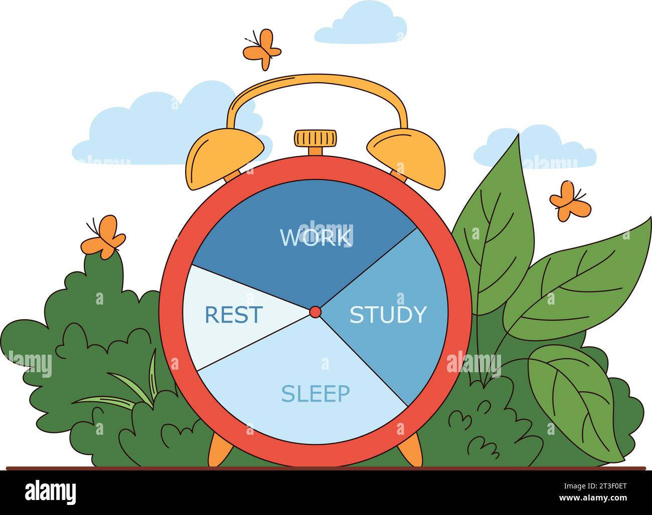 Vintage alarm clock with time blocks for time management Stock Vector ...