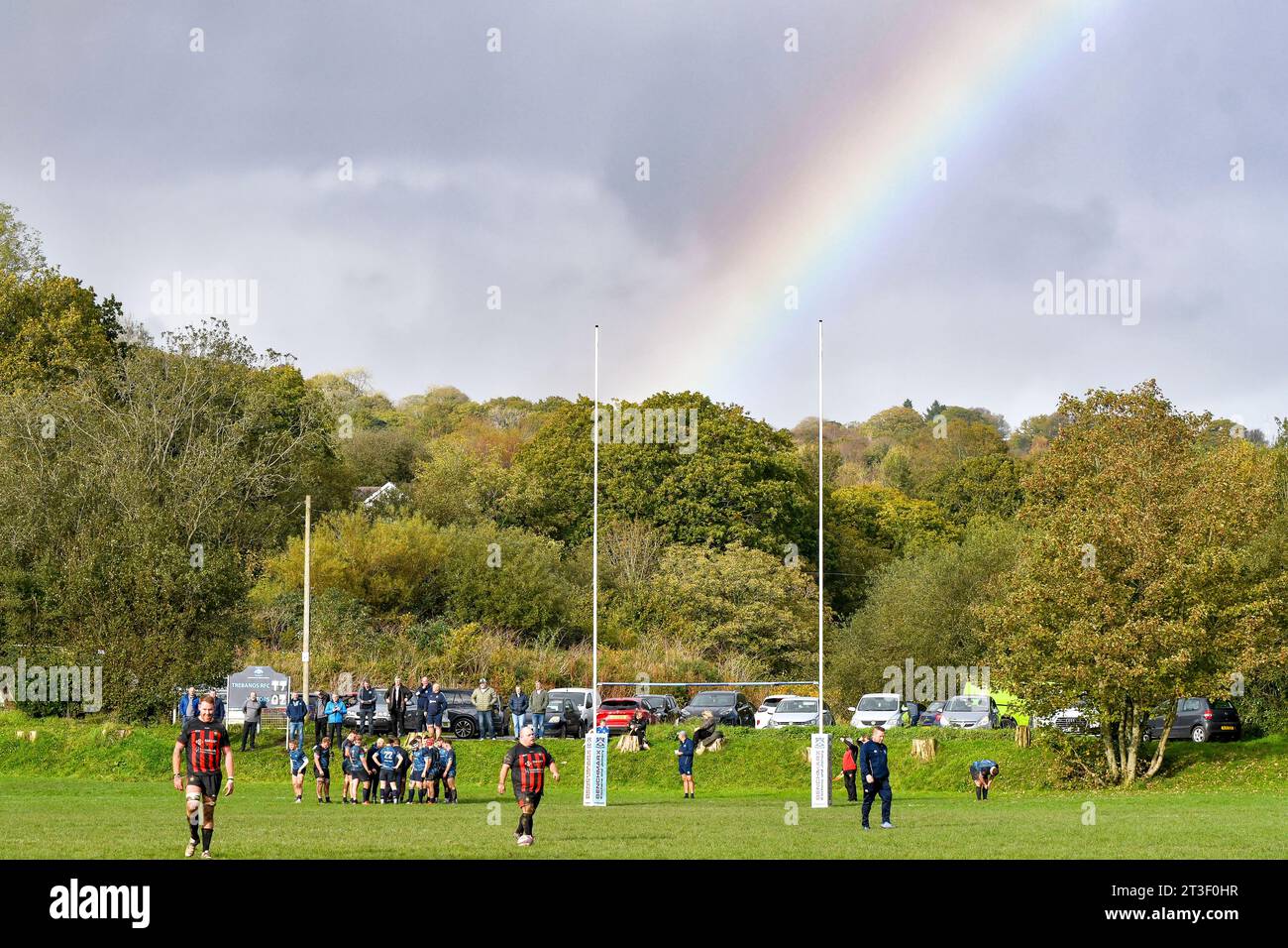 Trebanos, Wales. 21 October 2023. A rainbow appears during the WRU ...