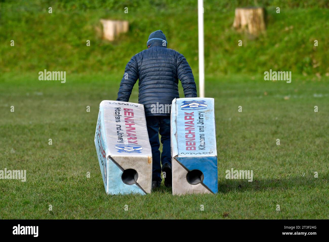 Trebanos, Wales. 21 October 2023. A Trebanos volunteer after the WRU ...
