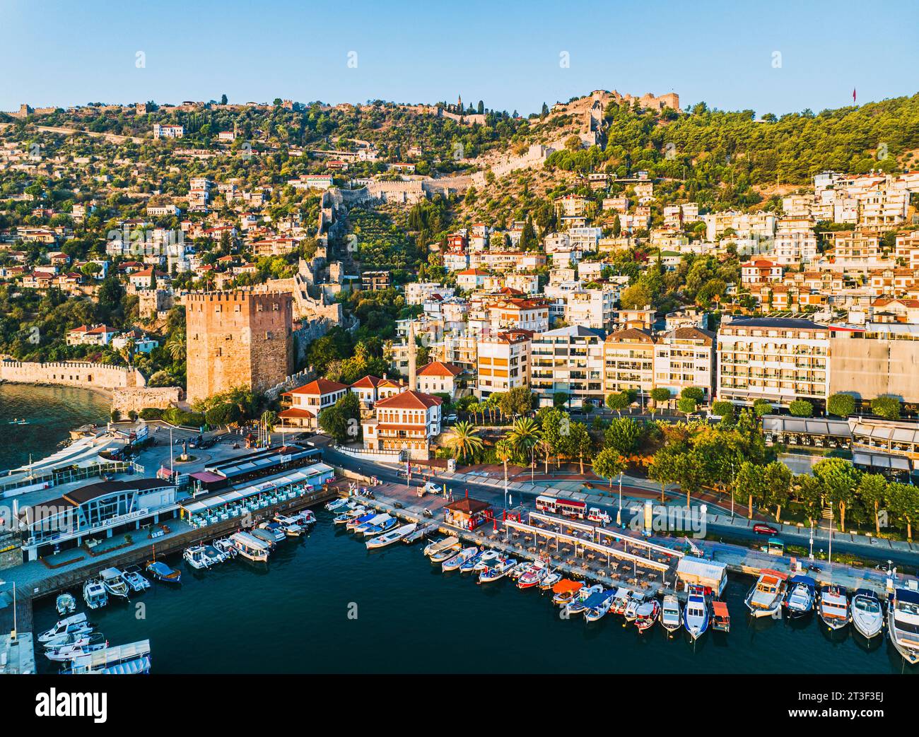 Sunrise over Marina from a drone, Alanya, Turkish Riviera on ...
