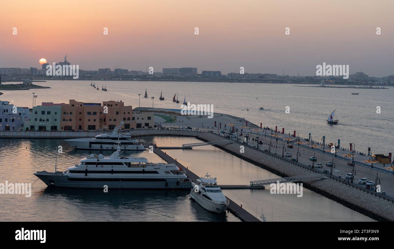 Doha, Qatar- December 11, 2022: bird view of beautiful doha skyline ...