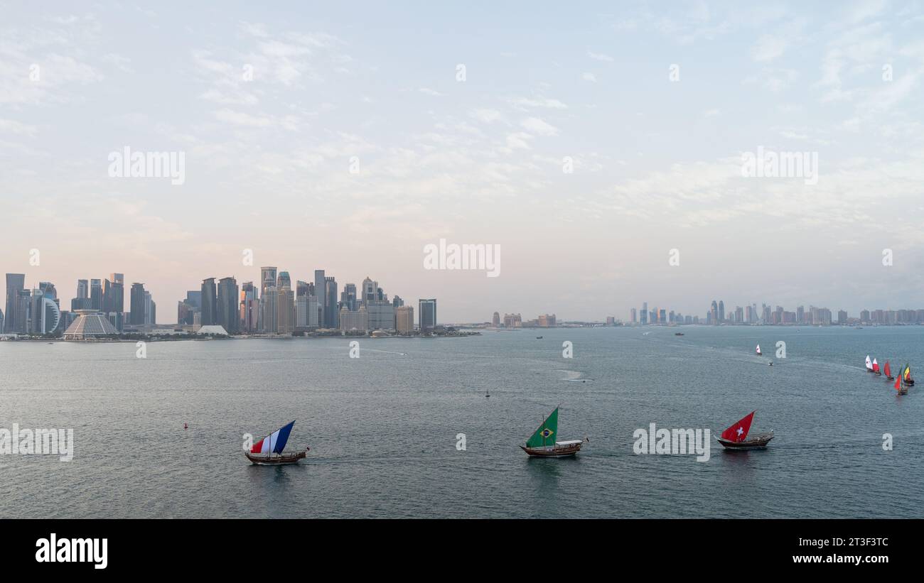 Doha, Qatar- December 11, 2022: bird view of beautiful doha skyline ...