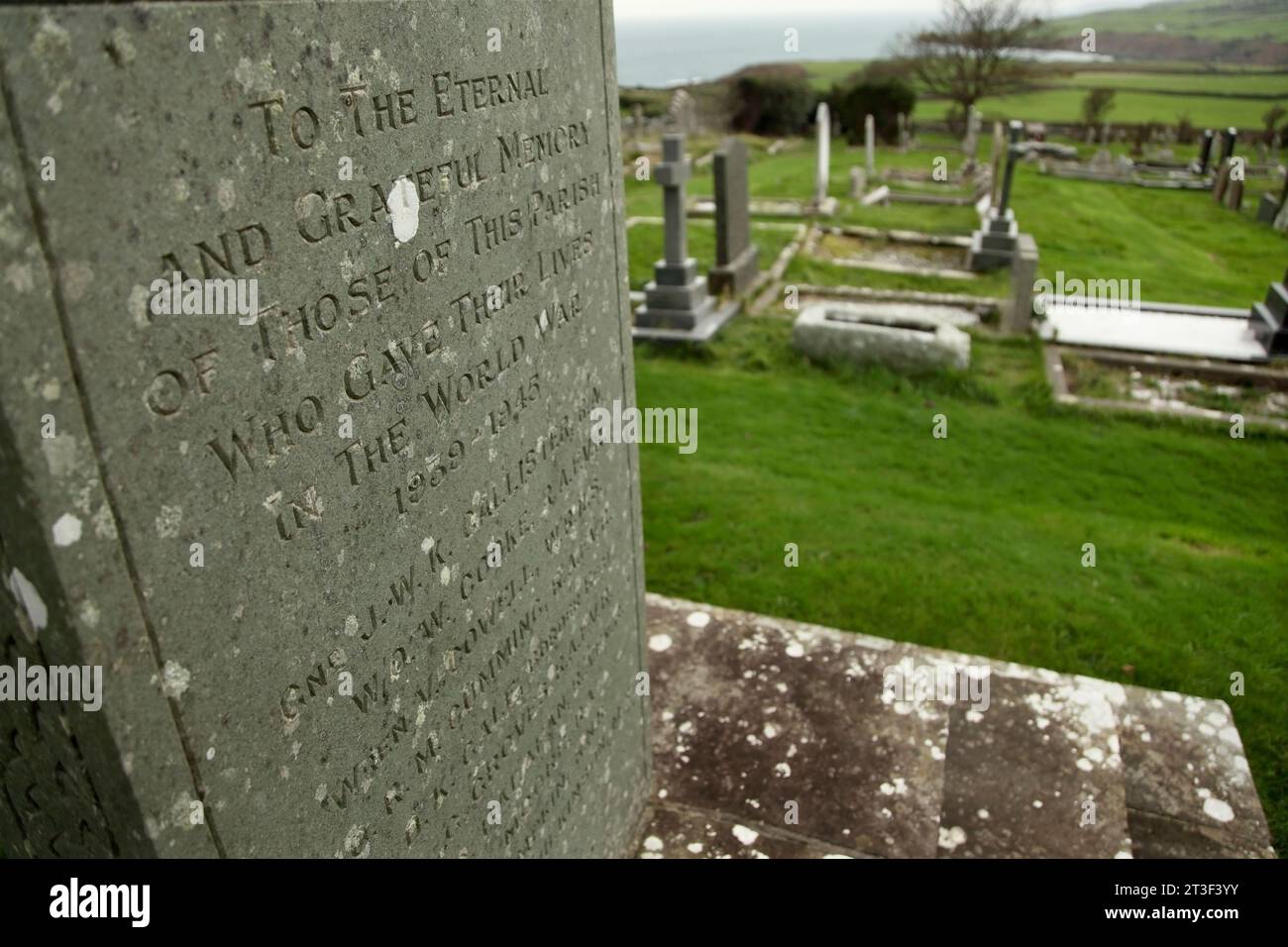 World War 2 memorial inscription at Kirk Maughold church graveyard ...