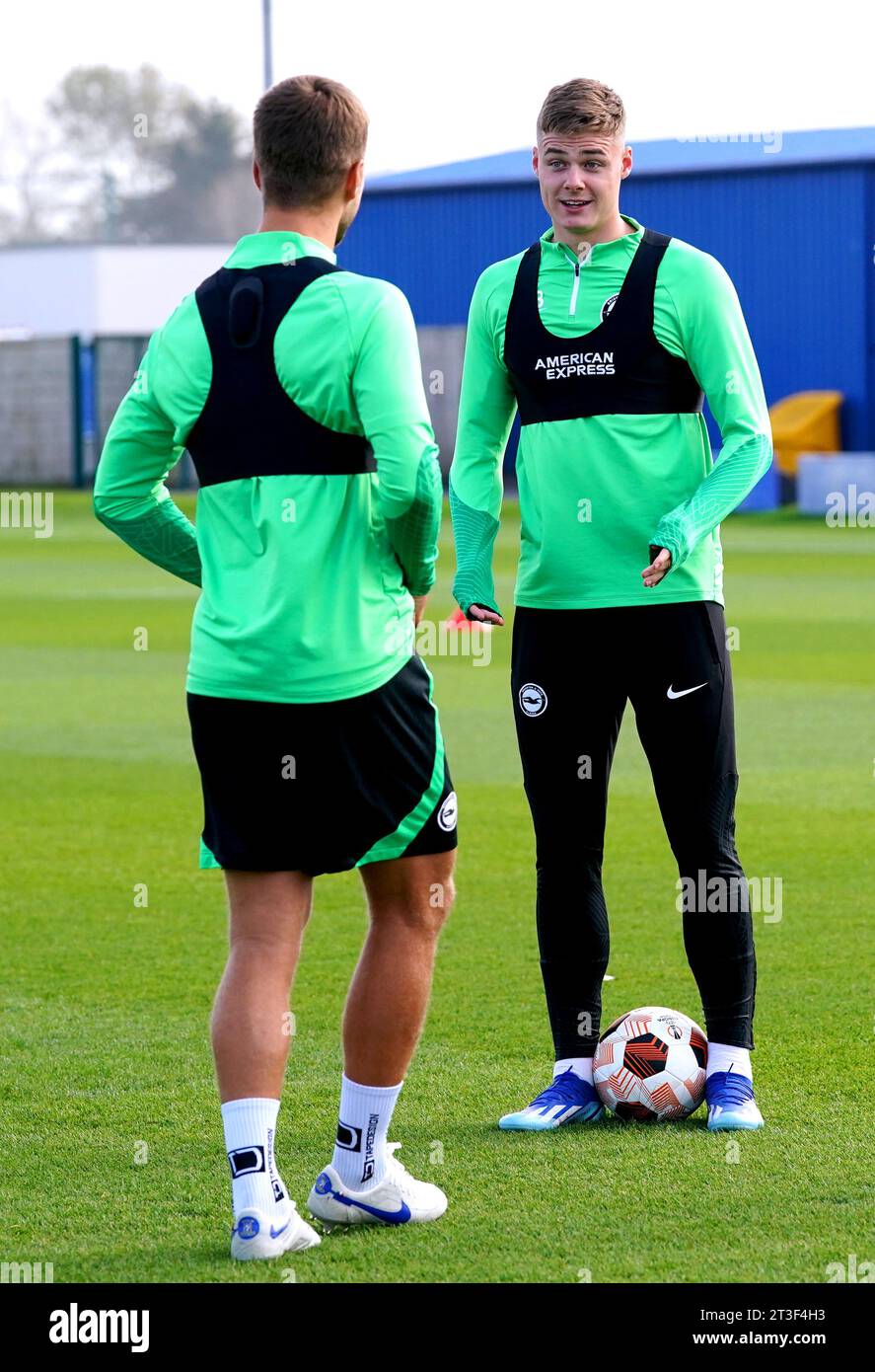 Brighton and Hove Albion's Evan Ferguson (right) during a training ...