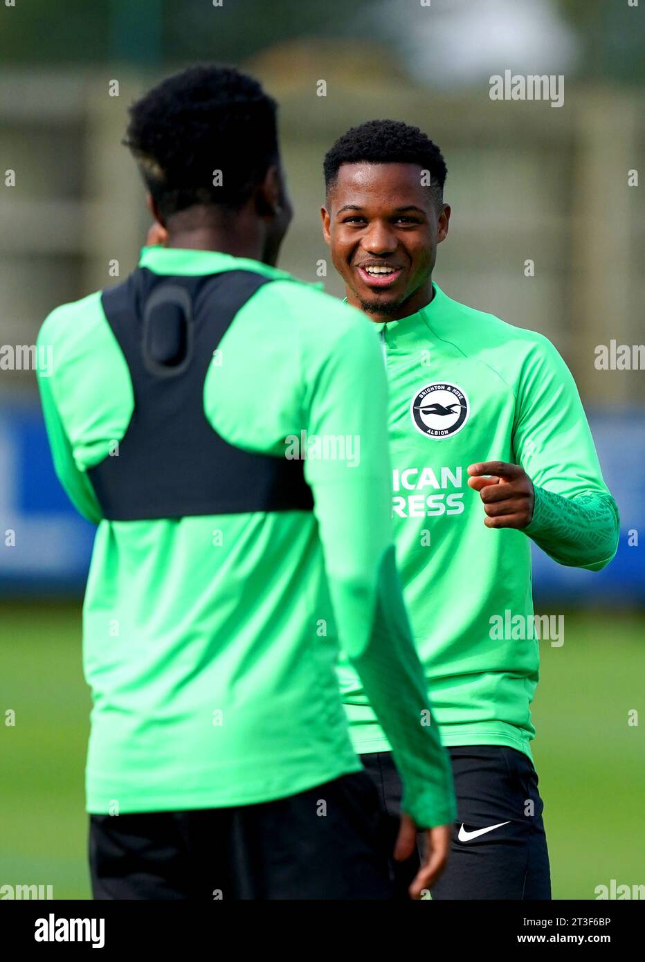 Brighton and Hove Albion's Ansu Fati (right) during a training session ...