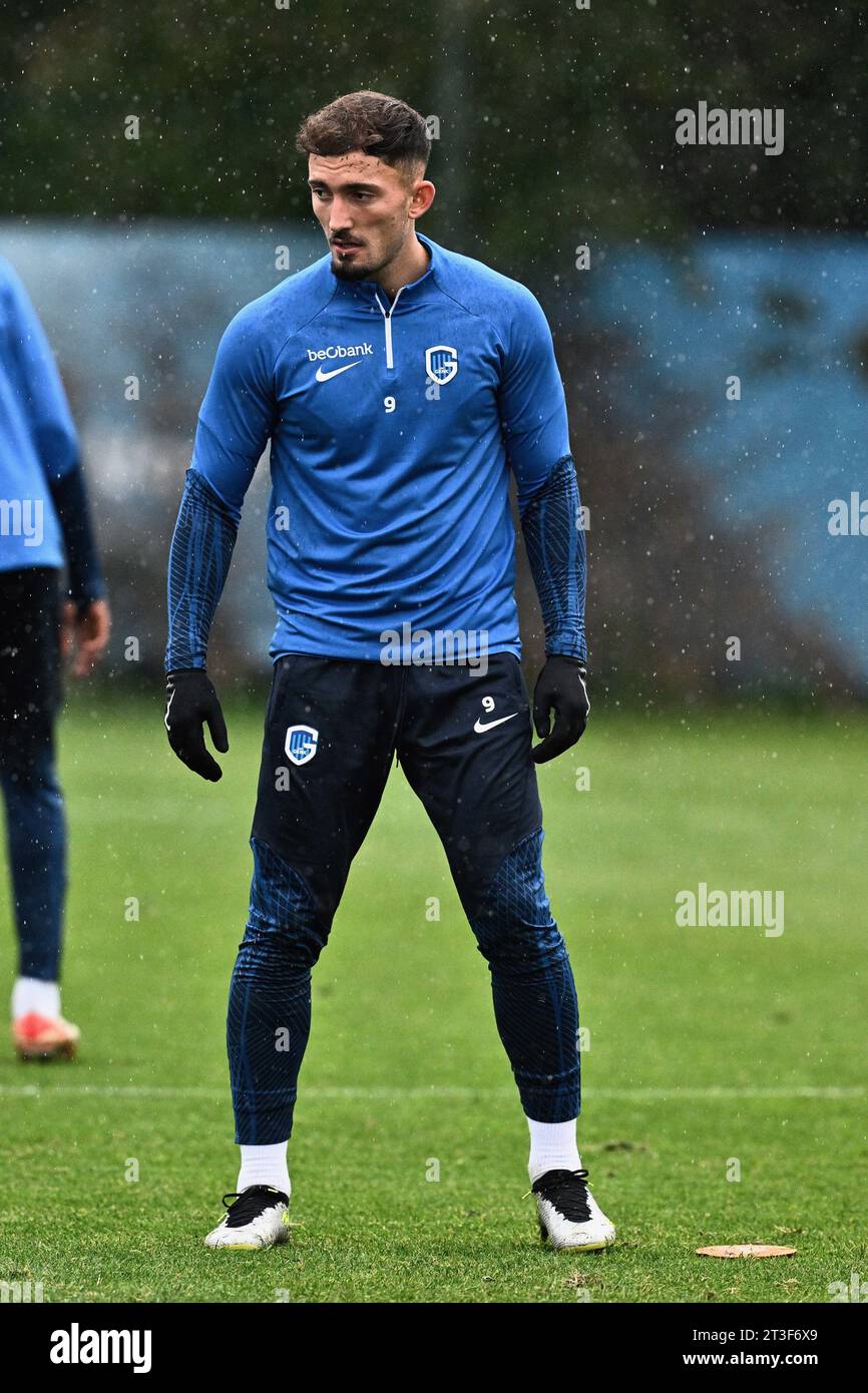 Brussels, Belgium. 25th Oct, 2023. Genk's Andi Zeqiri pictured during a training session of ...