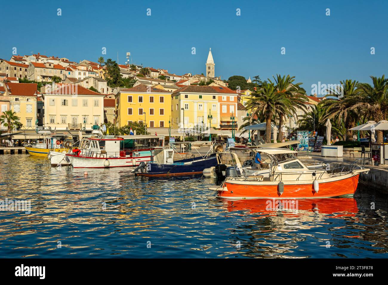 Small boats in the harbour of Mali on the island of Losinj in the ...