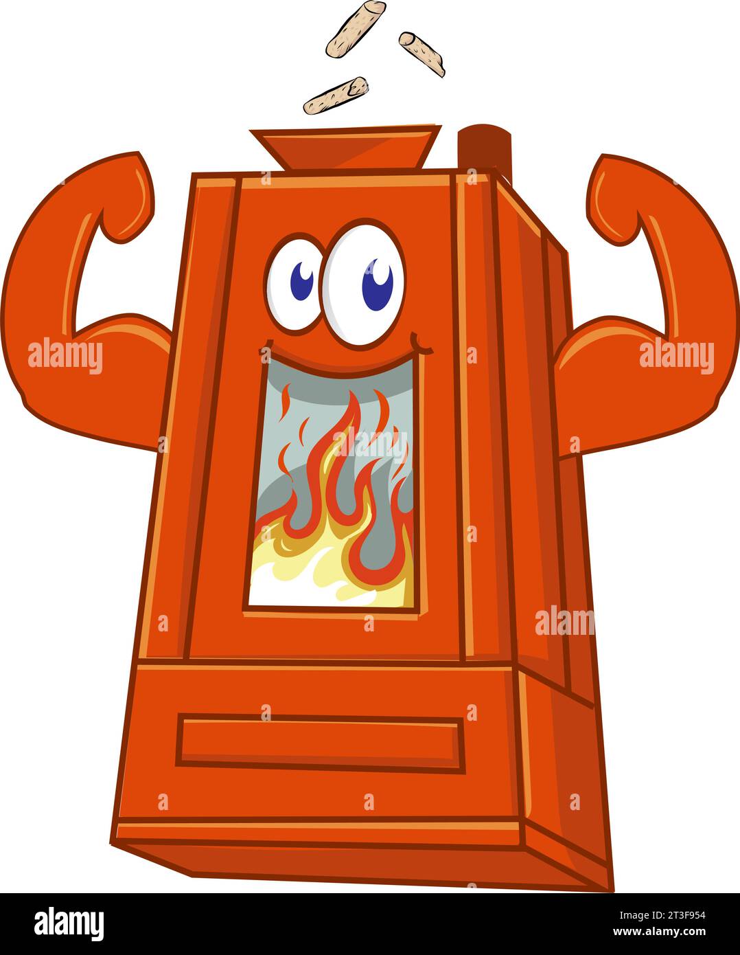 Wood pellett stove cartoon mascot,isolated on white background Stock ...