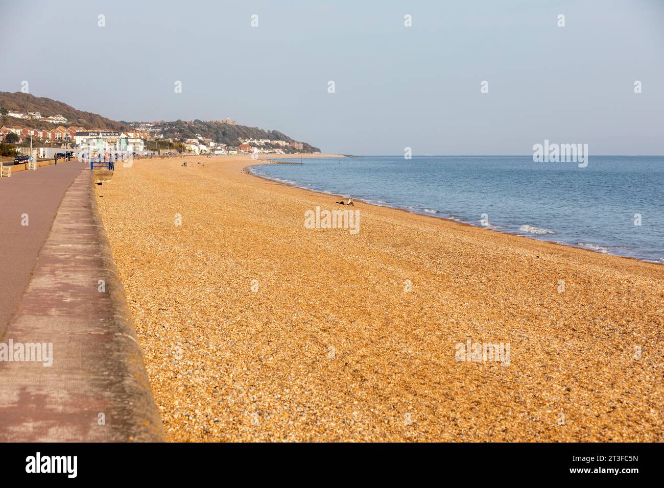 An almost deserted Hythe beach along Princes Parade, Kent Stock Photo ...