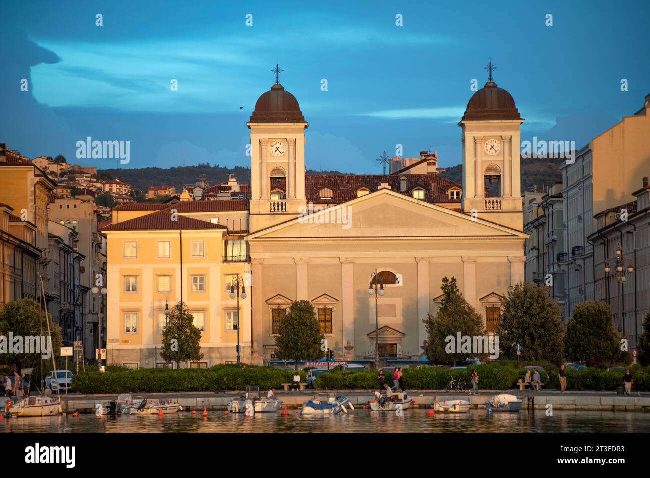 Trieste skyline at sunset: Greek Orthodox Church of Saint Nicholas ...