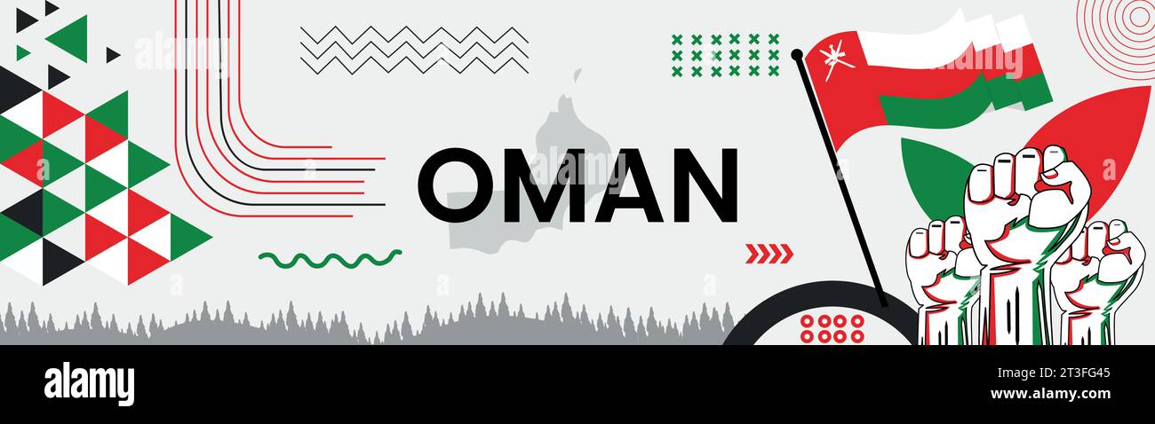 Oman national day banner with map, flag colors theme background and ...