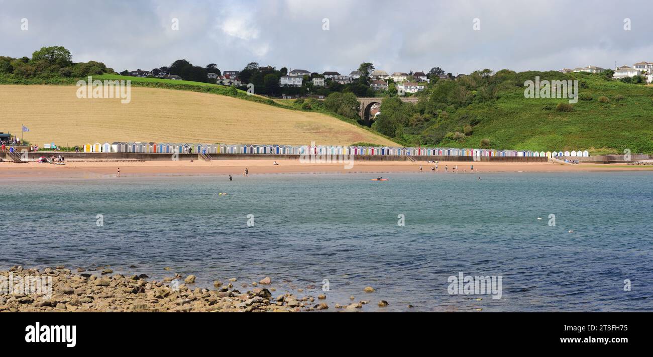 Beach huts at Broadsands beach in Torbay, South Devon, UK Stock Photo ...
