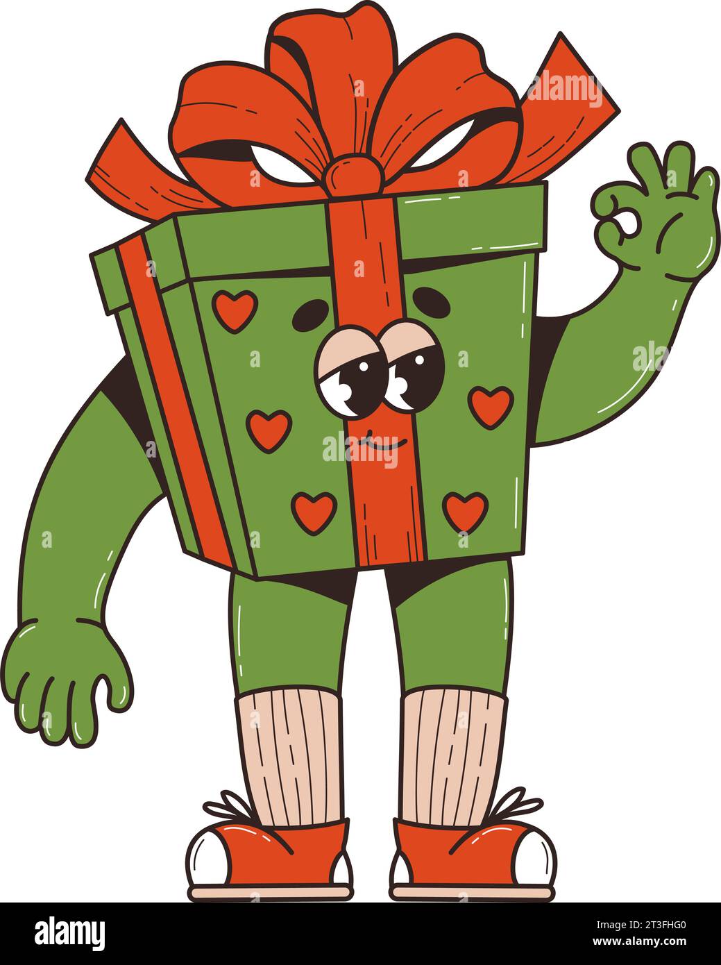 Christmas retro cartoon character gift. Nostalgic 60 -70s vibes groovy ...