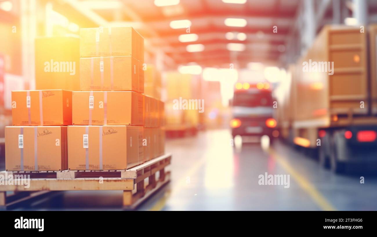 Cardboard boxes in a warehouse fulfillment center, a snapshot of e ... Cardboard boxes in a warehouse fulfillment center, a snapshot of e ...