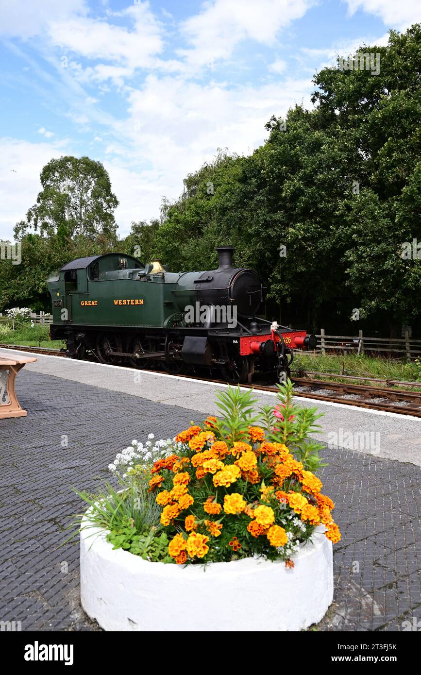 GWR 4575 class 2-6-2 tank engine No 5526 running around its train at ...