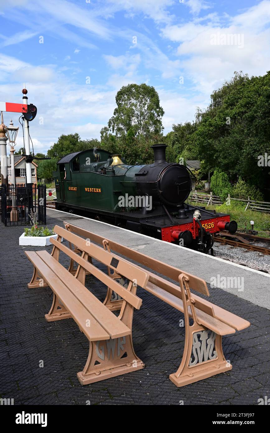GWR 4575 class 2-6-2 tank engine No 5526 running around its train at ...