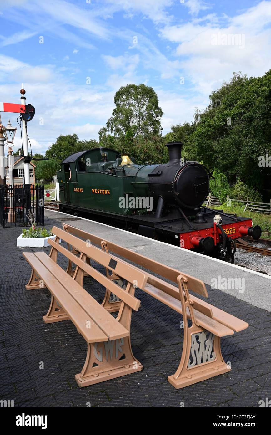 GWR 4575 class 2-6-2 tank engine No 5526 running around its train at ...