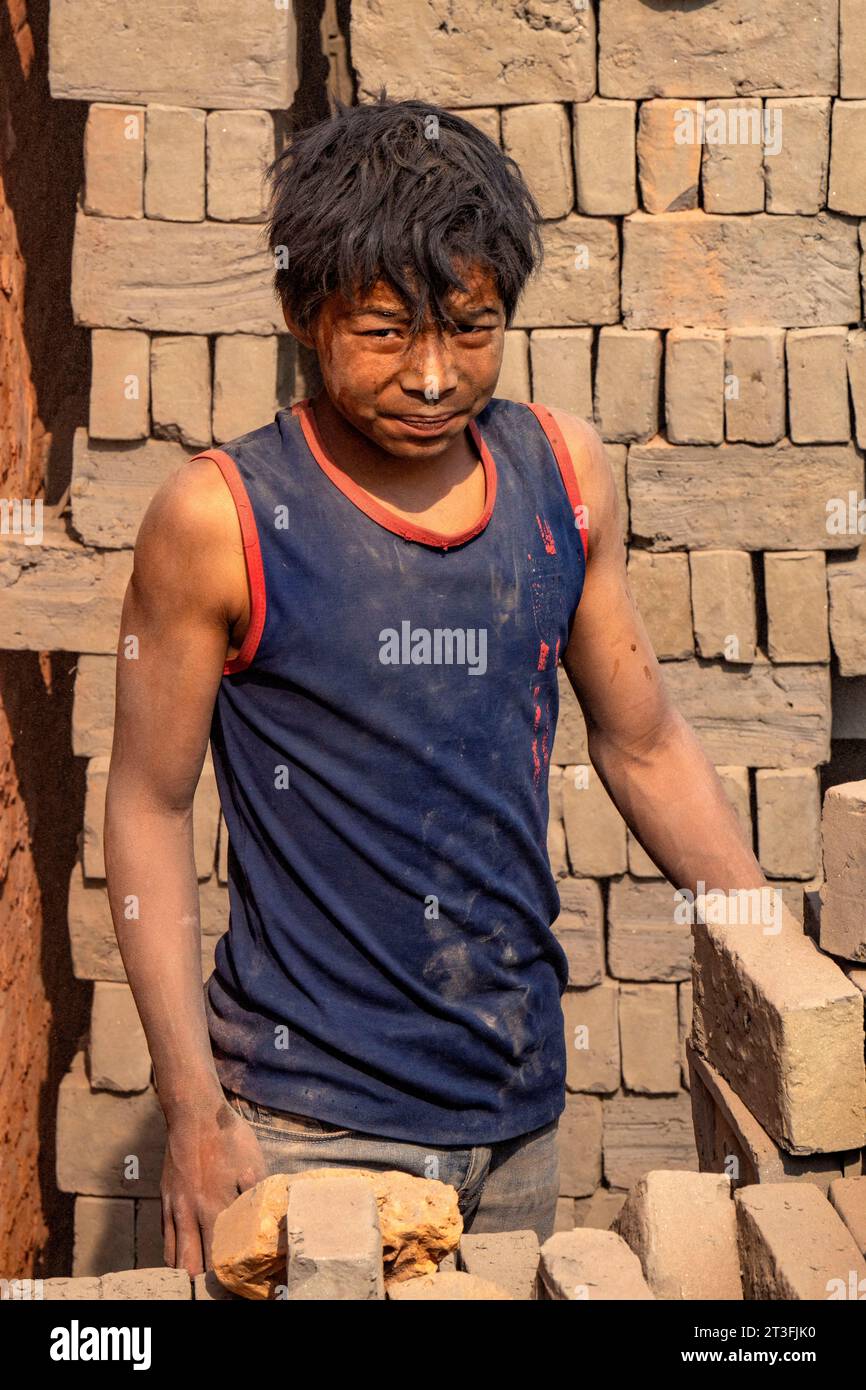 Nepal, Kathmandu Valley, brickworks near Bhaktapur, baked bricks Stock ...