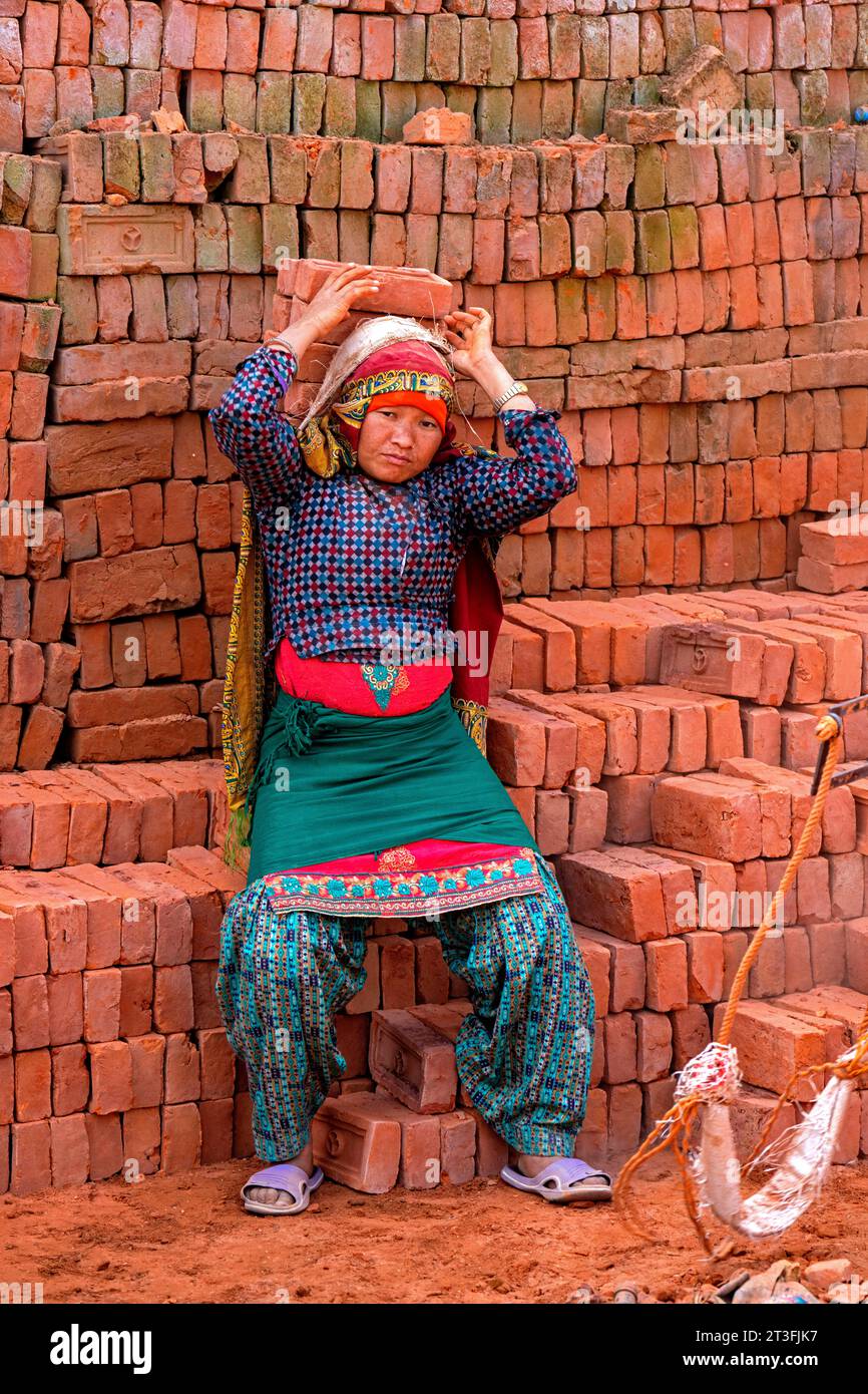 Nepal, Kathmandu Valley, brickworks near Bhaktapur, baked bricks Stock ...