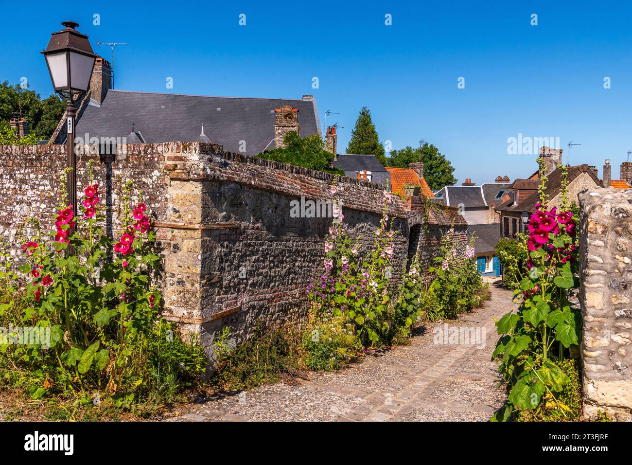 France, Somme, Baie de Somme, Saint-Valery-sur-Somme, The flower-lined ...