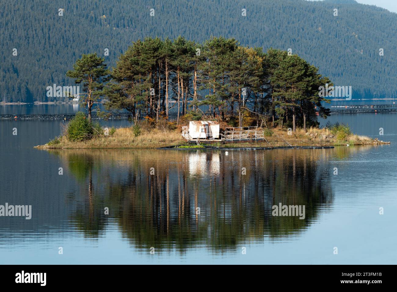 Island in the middle of a big lake-reservoir in Bulgaria Stock Photo ...