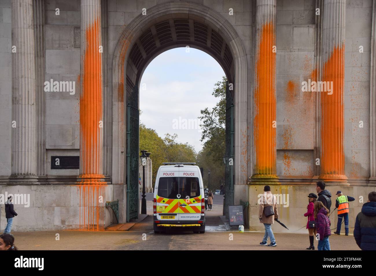 London, England, UK. 25th Oct, 2023. A police van drives through the ...