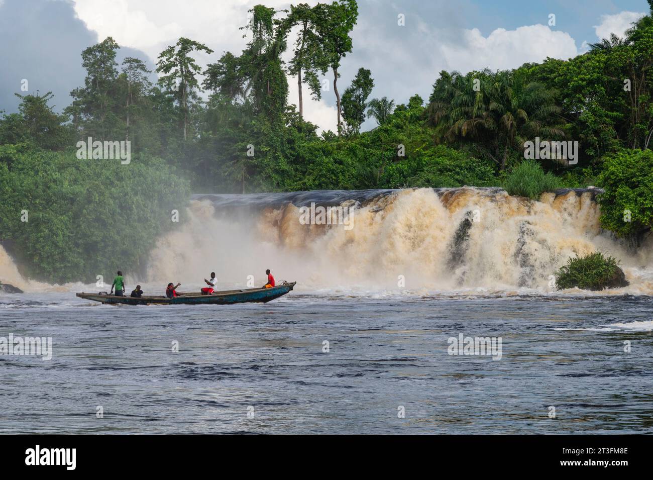 Cameroon, south area, ocean district, Kiribi, tourist boat facing La ...