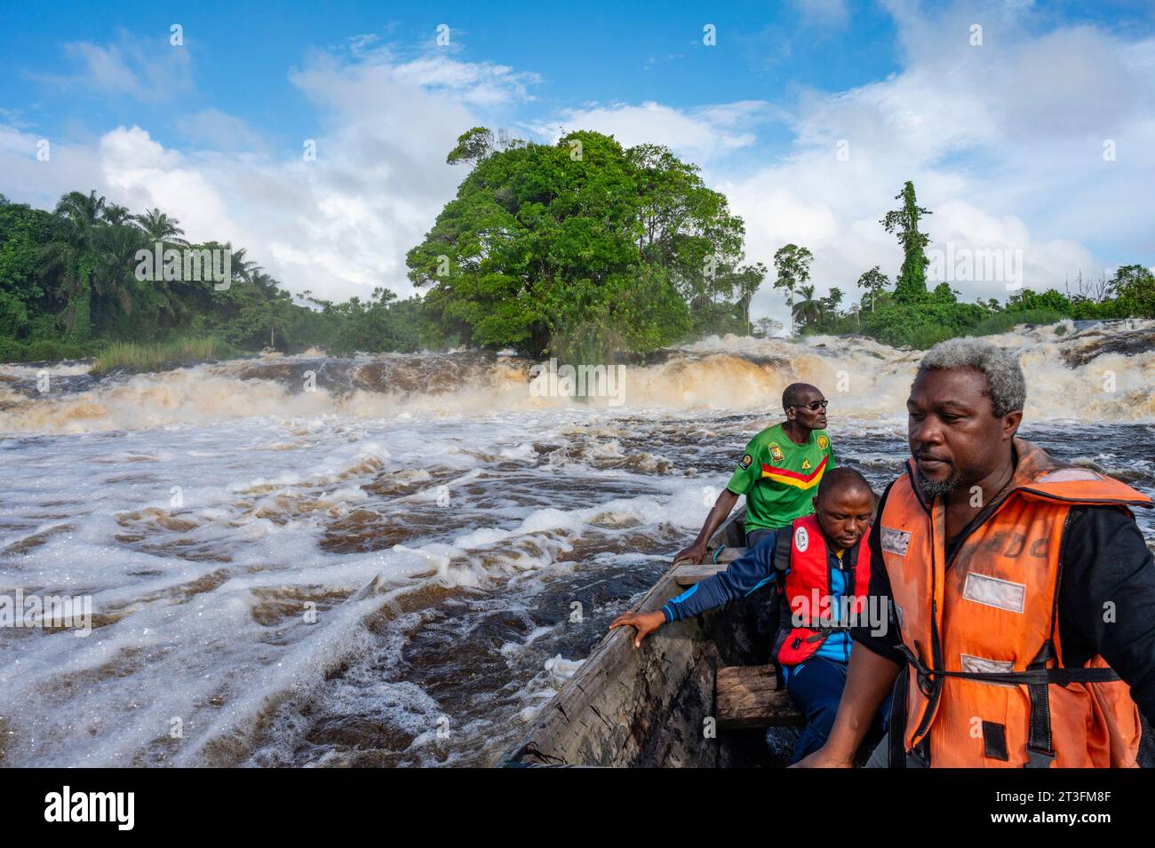 Cameroon, south area, ocean district, Kiribi, tourist boat facing La ...