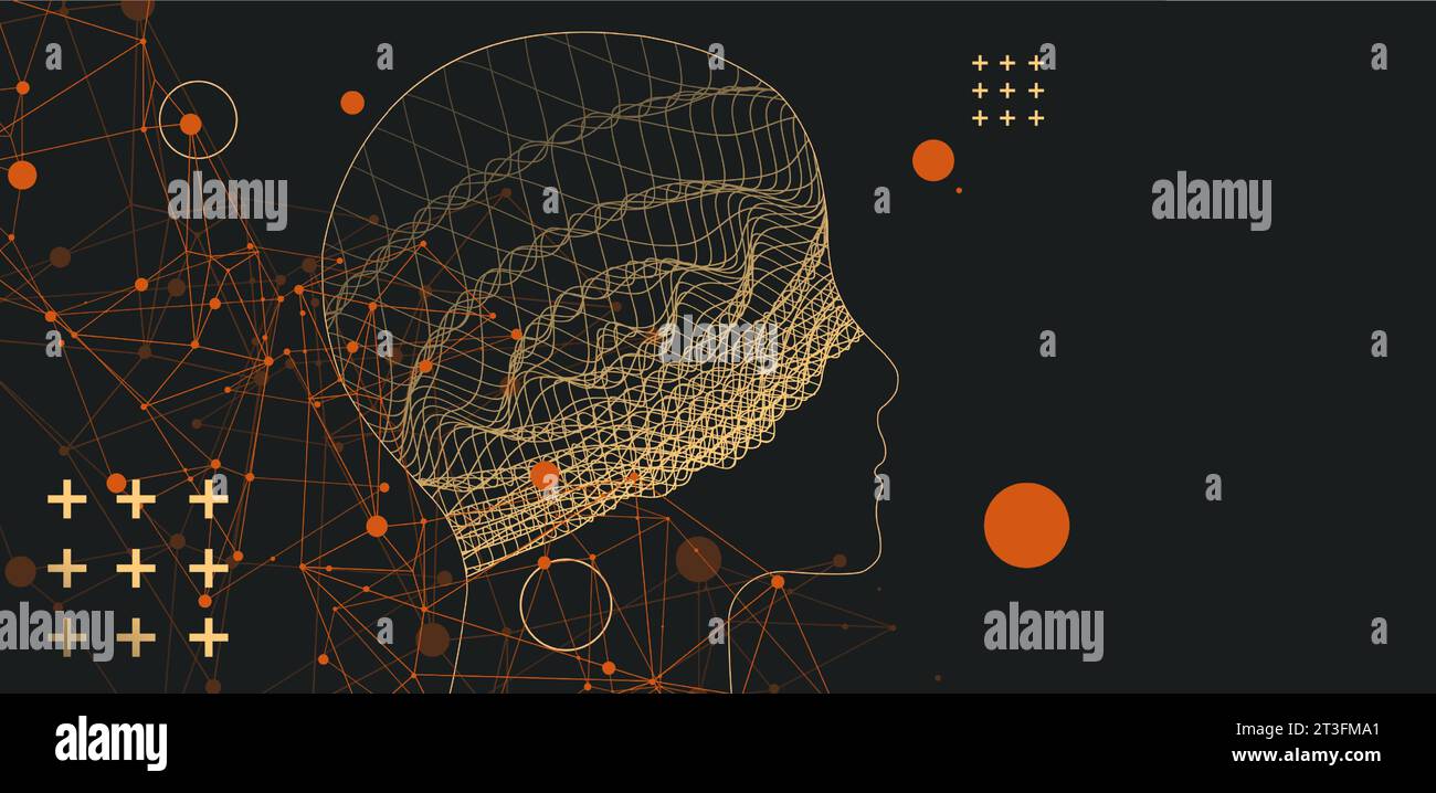 Outline of a human head with an abstract wave. Plexus effect. Vector ...