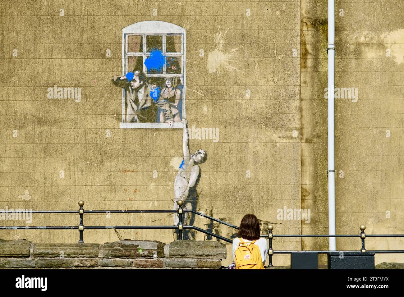 United Kingdom, Bristol, Frogmore Street, work by Banksy Well Hung ...