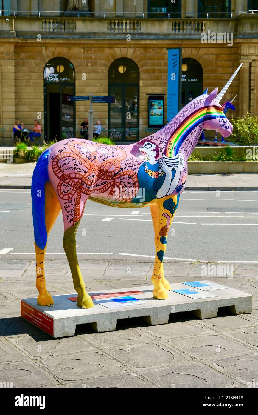 United Kingdom, Bristol, unicorn statue, symbol of the city, in front ...