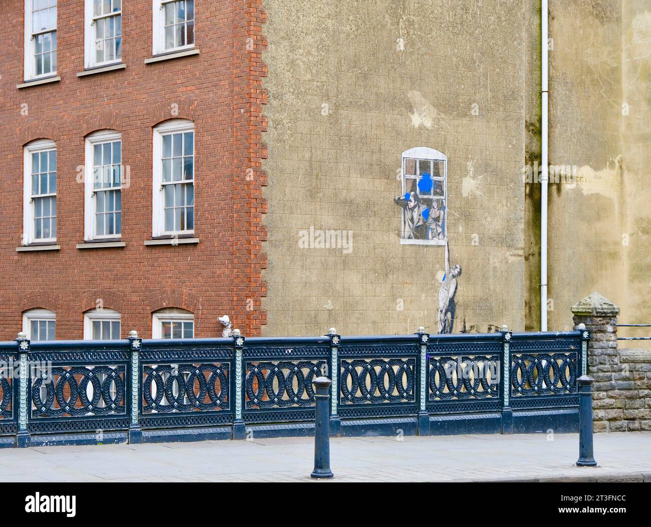 United Kingdom, Bristol, Frogmore Street, work by Banksy Well Hung ...