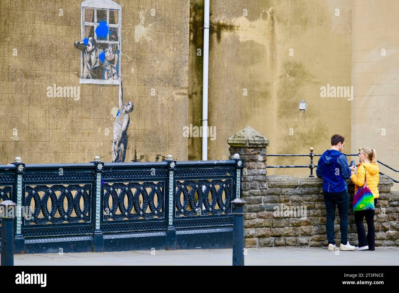 United Kingdom, Bristol, Frogmore Street, work by Banksy Well Hung ...