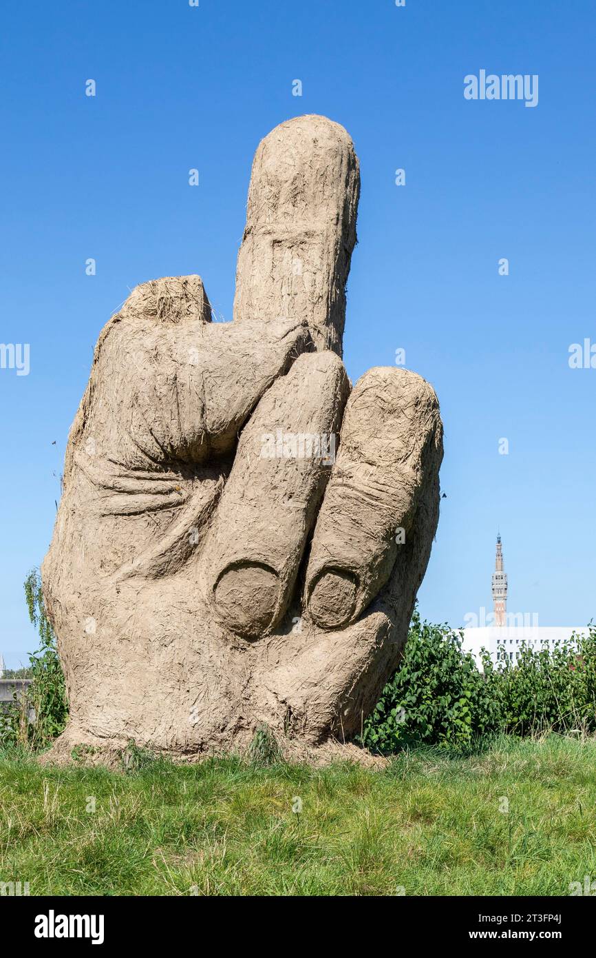 France, Nord, Lille, giant 4 meter middle finger pointing towards the ...