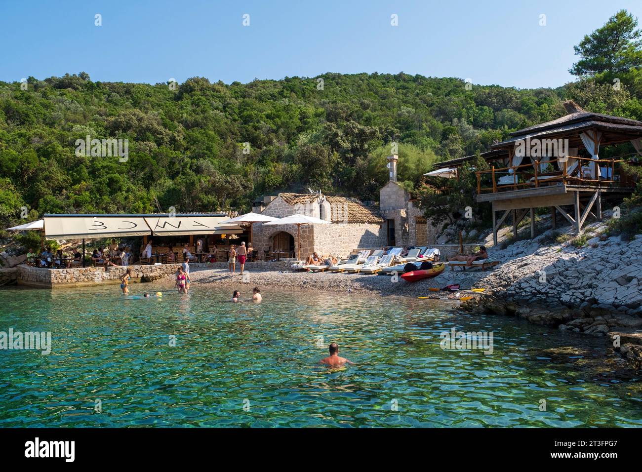 Croatia, Dalmatia, Elaphite Islands, Island of Sipan, private beach of ...