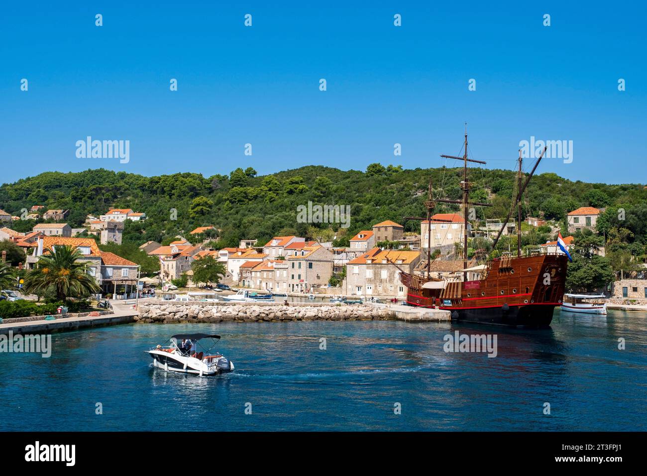 Croatia, Dalmatia, Elaphite Islands, Sipan Island, the port of Sudurad ...