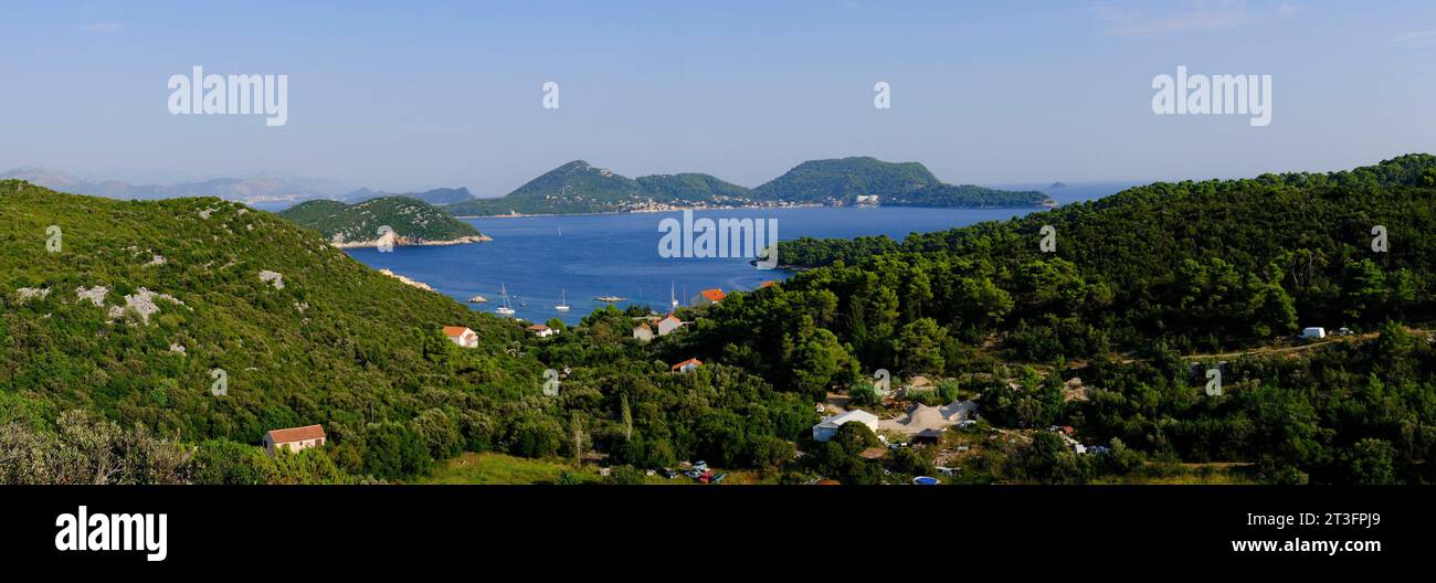 Croatia, Dalmatia, Elaphite Islands, Sipan Island, Sudurad, panorama ...