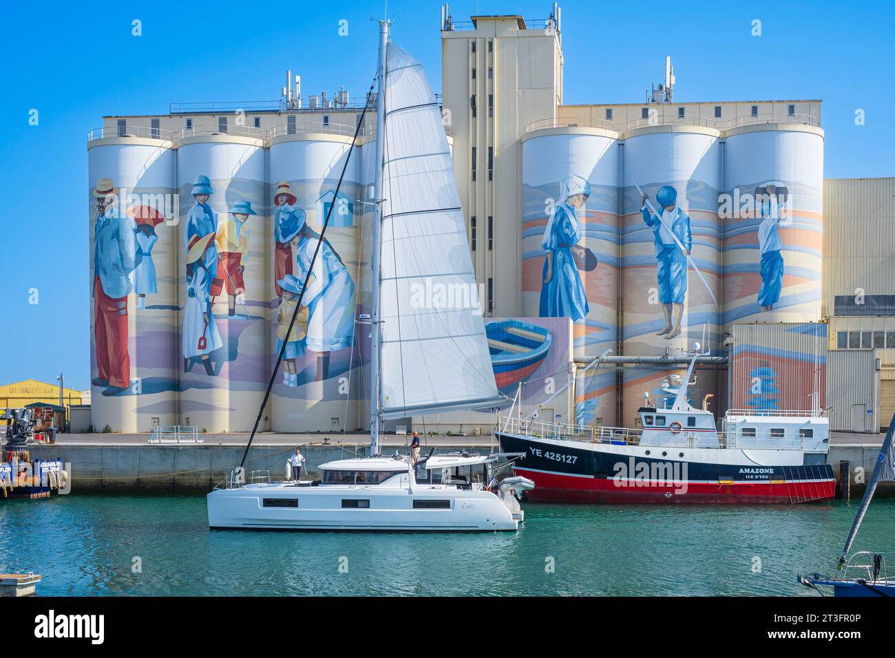 France, Vendee, Les Sables d'Olonne, the port, fresco painted on the ...